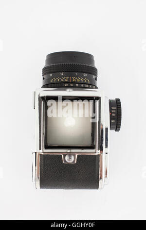 vintage old photographic medium format camera with white background ...