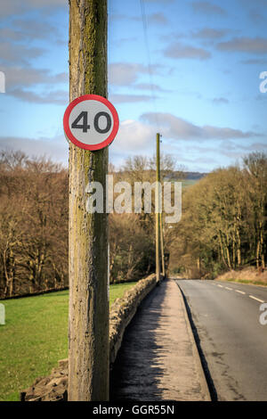 FORTY MILE AN HOUR ROAD SPEED LIMIT SIGN WITH STORMY SKY BACKGROUND ...