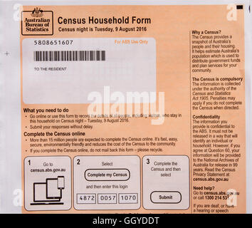 Australian Census Form for 9th August 2016 Stock Photo - Alamy