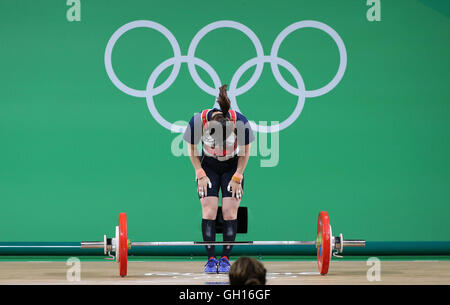 Yagi Kanae of Japan competes in the women's 55kg weightlifting event ...