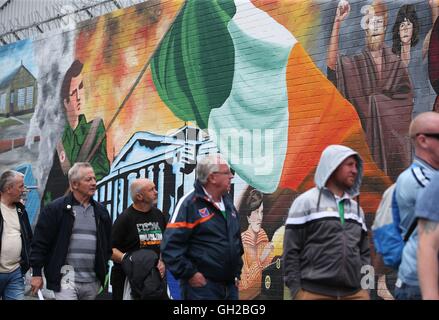 An anti-internment march proceeds down Divis Street in Belfast which ...