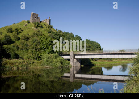 Dryslwyn castle and B4297 road bridge reflected in River Towy Stock ...