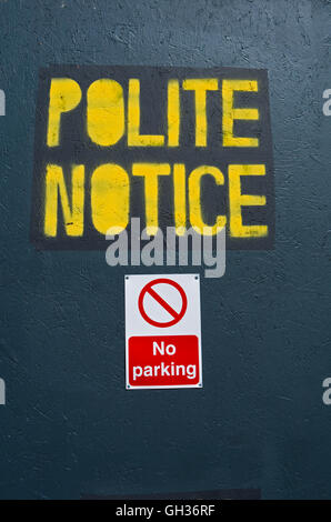 Polite notice, No parking sign in the UK Stock Photo - Alamy