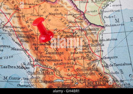 Location Mexico, map with red push pin pointing close up, North America ...