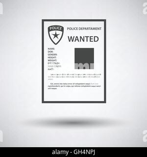 Wanted poster icon on gray background with round shadow. Vector ...