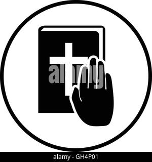 Hand on Bible icon. Thin circle design. Vector illustration Stock ...