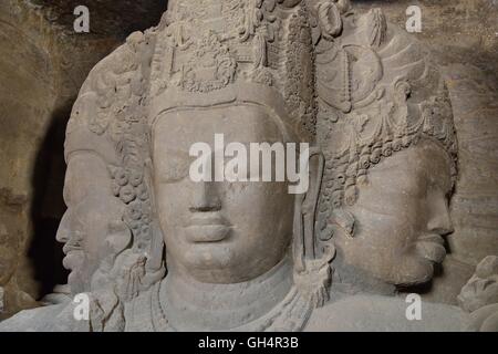 The Three headed God Shiva, Elephanta Caves, maharashtra, india Stock ...