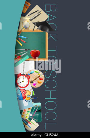 Vertical composition of school equipment with notebook with copy space ...