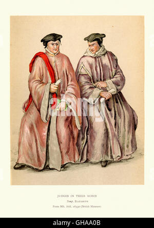 Vintage illustration Judge in robes, from time of King Charles II, 17th ...