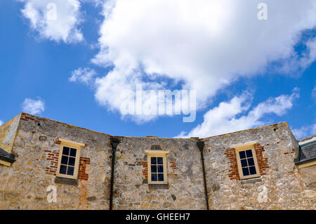 The old 12-sided historic limestone brick prison Round House building ...