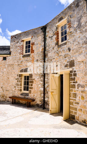 The old 12-sided historic limestone brick prison Round House building ...