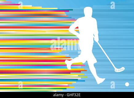Floorball player man silhouette hockey with stick and ball illustration ...