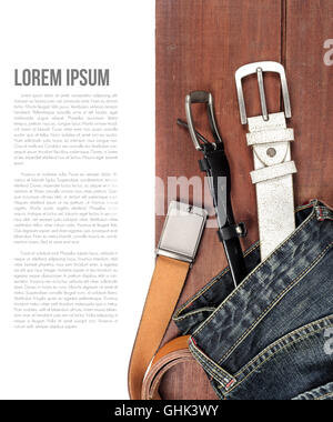 isolate leather belts on wooden plank Stock Photo - Alamy