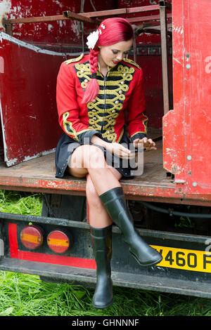 Female Ringmaster, Courtney's Daredevil Circus, Ireland Stock Photo - Alamy