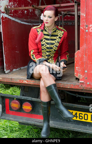 Female Ringmaster, Courtney's Daredevil Circus, Ireland Stock Photo - Alamy