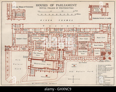 HOUSES OF PARLIAMENT. PALACE OF WESTMINSTER. Vintage floor plan. London ...