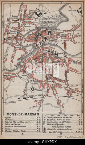 MONT-DE-MARSAN. Vintage town city ville map plan carte. Landes, 1899 ...