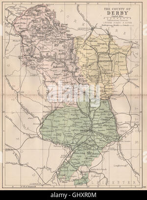 DERBYSHIRE: Antique county map. Railways canals. Constituencies. PHILIP ...