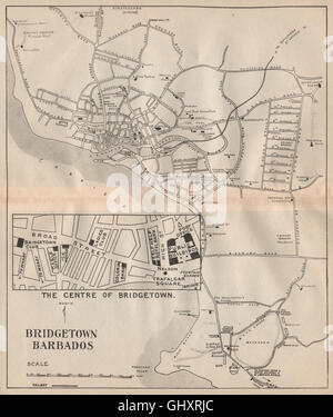 BRIDGETOWN. Vintage town map. Barbados. West Indies. Caribbean 1923 old ...