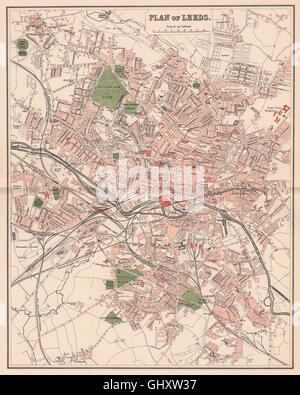 LEEDS. Vintage town city map plan. Yorkshire 1950 old vintage chart ...