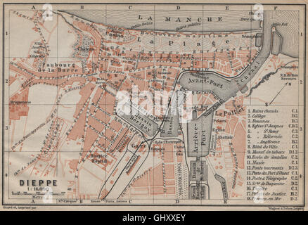 DIEPPE antique town city plan de la ville. Seine-Maritime carte, 1910 ...