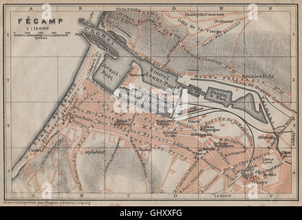 FÉCAMP. Vintage town city map plan. Haute-Normandie. Fecamp, 1925 Stock ...