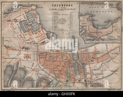 MANCHE: Cherbourg plan de ville town, 1913 antique map Stock Photo - Alamy