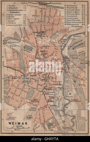 WEIMAR antique town city stadtplan. Thuringia karte. BAEDEKER 1910 old ...