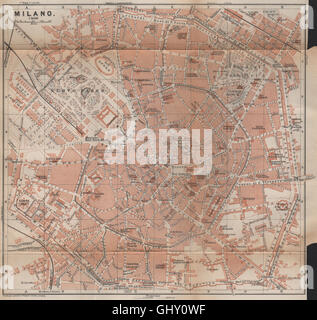 MILAN MILANO: Antique town plan. City map. Italy. BRADSHAW, 1890 Stock ...