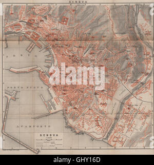 GENOA GENOVA GÊNES: Antique town plan. City map. Italy. BRADSHAW, 1890 ...