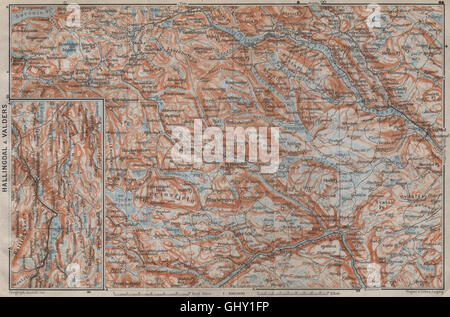 HALLINGDAL & VALDRES. Hemsedal Fagernes Aurdal. Topo-map. Norway kart ...