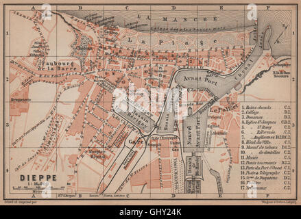 DIEPPE antique town city plan de la ville. Seine-Maritime carte, 1910 ...