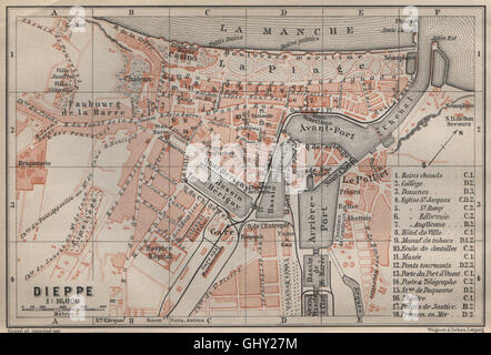 DIEPPE antique town city plan de la ville. Seine-Maritime carte, 1910 ...