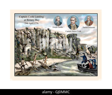 James Cook Landing at Botany Bay 1770 Illustration based on a 19th ...
