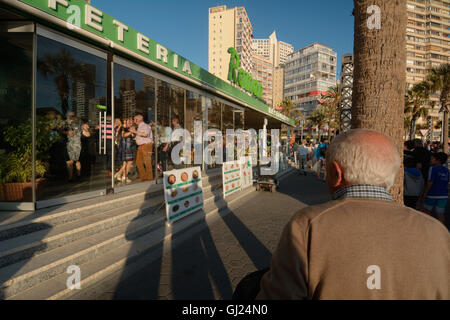 Spain, Benidorm, seniors dance at the salon of a seafront bar Stock ...