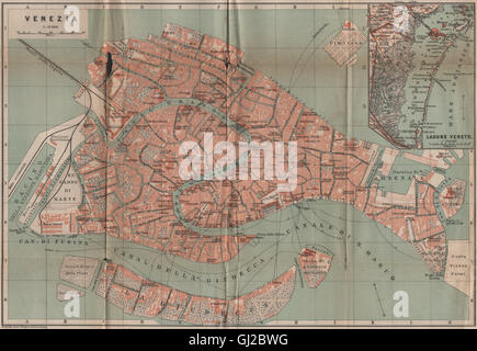 VENICE VENEZIA: Antique town plan. City map. Italy. BRADSHAW, 1890 ...