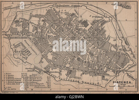 PIACENZA antique town city plan piano urbanistico. Italy mappa 1906 old ...