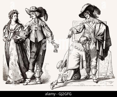 Fashion, clothing, costumes in France, rococo-style clothing in a 1725 ...