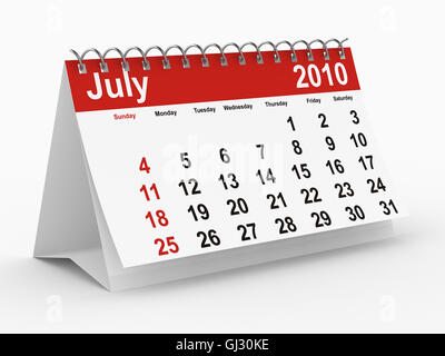 2010 year calendar. July. Isolated 3D image Stock Photo - Alamy