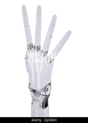 White Cyborg Hand Number Four Counting 3d Illustration Isolated on ...