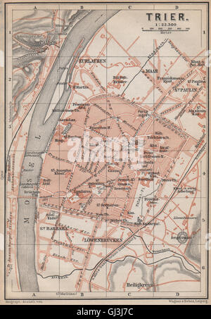 TRIER antique town city stadtplan. Rhineland-Palatinate karte, 1913 old ...