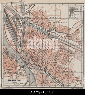 MANNHEIM. Vintage town city map plan. Germany 1933 old vintage chart ...