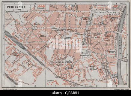 PÉRIGUEUX. Vintage town city ville map plan carte. Dordogne, 1899 Stock ...