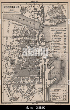 CONSTANCE. KONSTANZ. town city stadtplan. Germany karte. BAEDEKER, 1907 ...