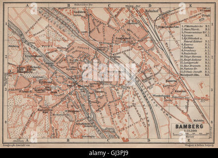 BAMBERG antique town city stadtplan. Bavaria karte. BAEDEKER, 1895 ...