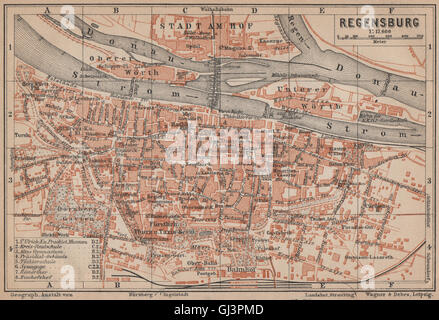 REGENSBURG town city stadtplan. Bavaria. Ratisbon. Stadtamhof karte ...