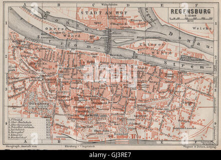REGENSBURG town city stadtplan. Bavaria. Ratisbon. Stadtamhof karte ...