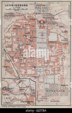 LUDWIGSBURG town city stadtplan. Baden-Württemberg. Schloss karte, 1907 ...