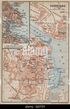 CONSTANCE. KONSTANZ. town city stadtplan. Germany karte. BAEDEKER, 1920 ...