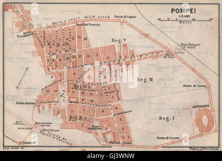 POMPEII antique town city plan piano urbanistico (2). Italy mappa, 1896 ...